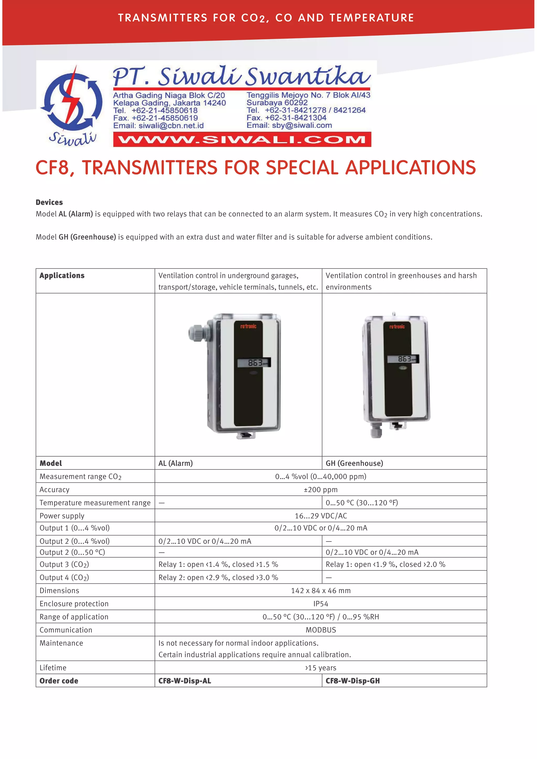 Rotronic Data Sheet CF Series - CO2 Transmitters | PDF