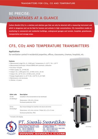 Rotronic Data Sheet CF Series - CO2 Transmitters | PDF