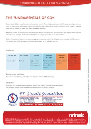 Rotronic Data Sheet CF Series - CO2 Transmitters | PDF