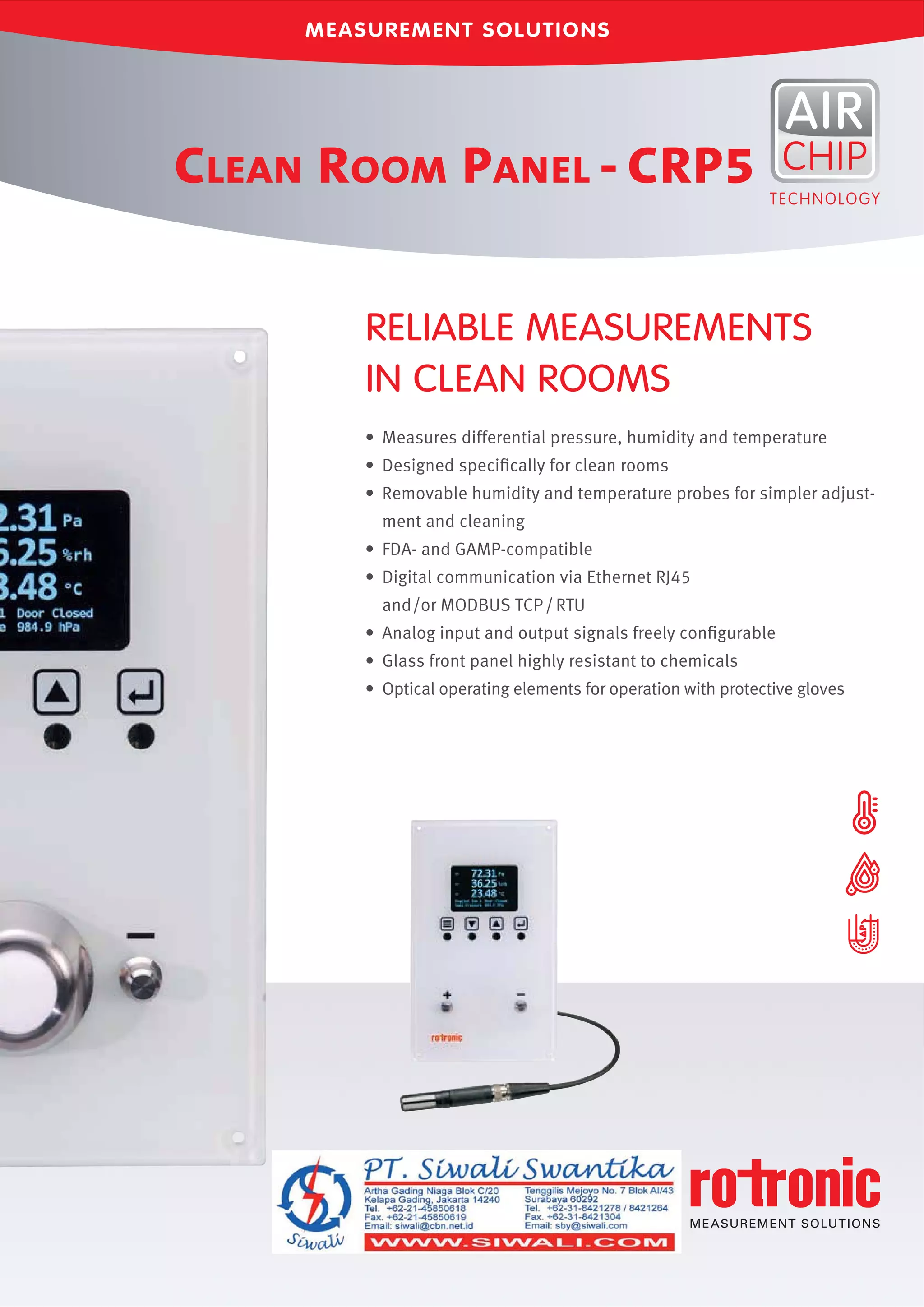Rotronic Data Sheet CRP5 Clean Room Panel | PDF