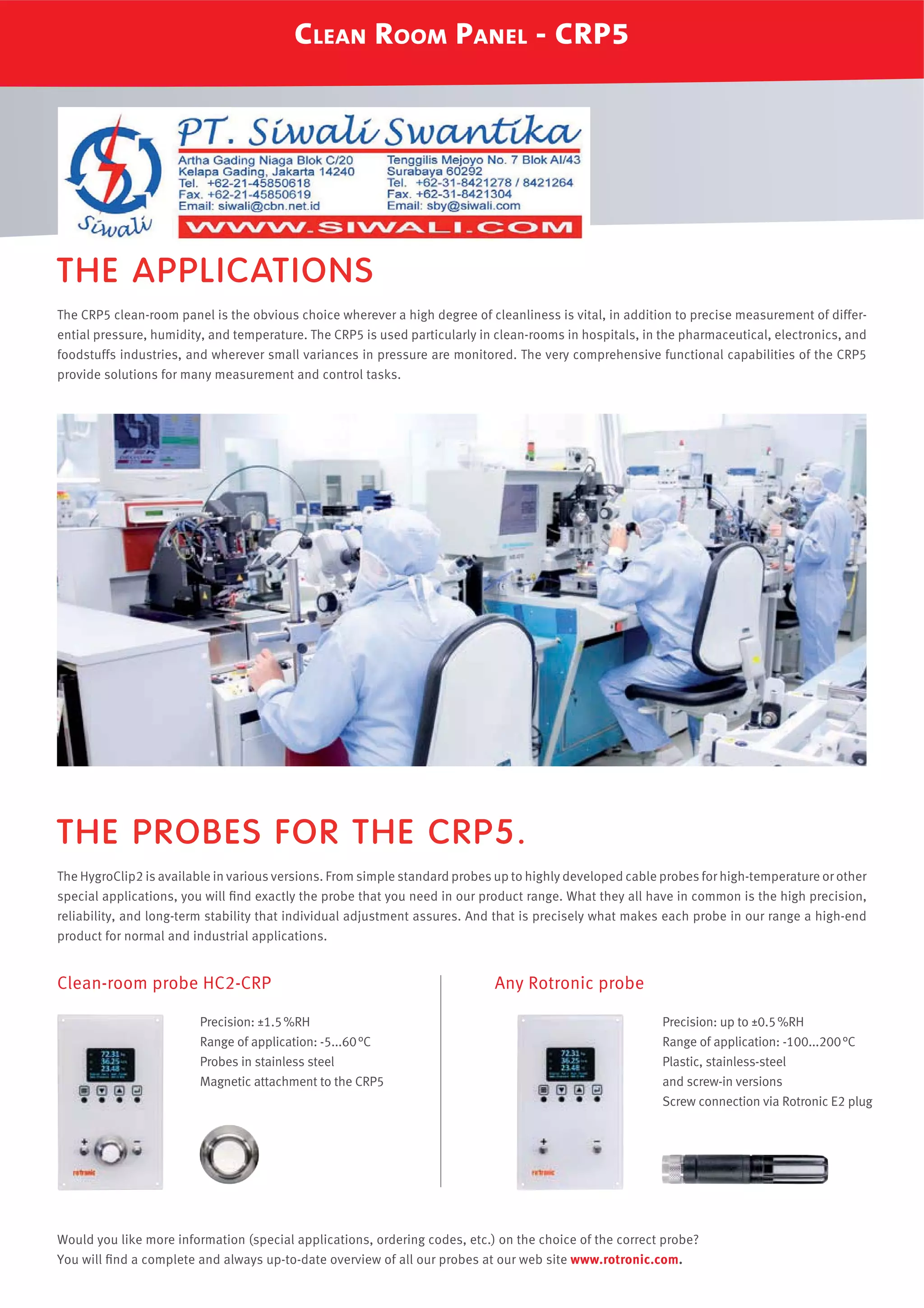 Rotronic Data Sheet CRP5 Clean Room Panel | PDF