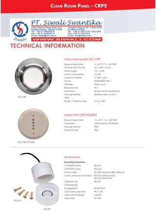 Rotronic Data Sheet CRP5 Clean Room Panel | PDF