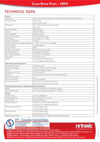 Rotronic Data Sheet CRP5 Clean Room Panel | PDF