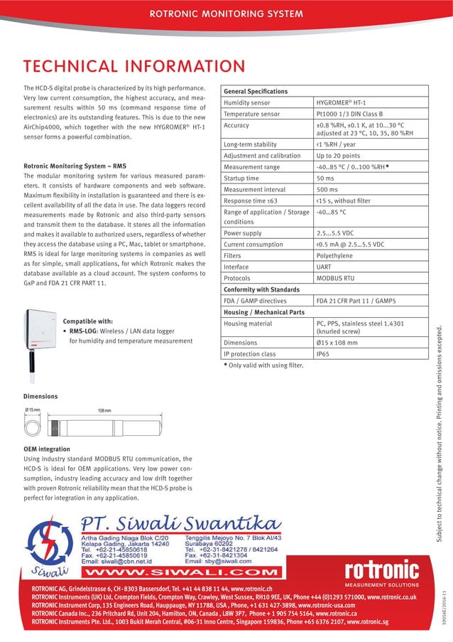 Rotronic Data Sheet HygroClip HCD-S | PDF