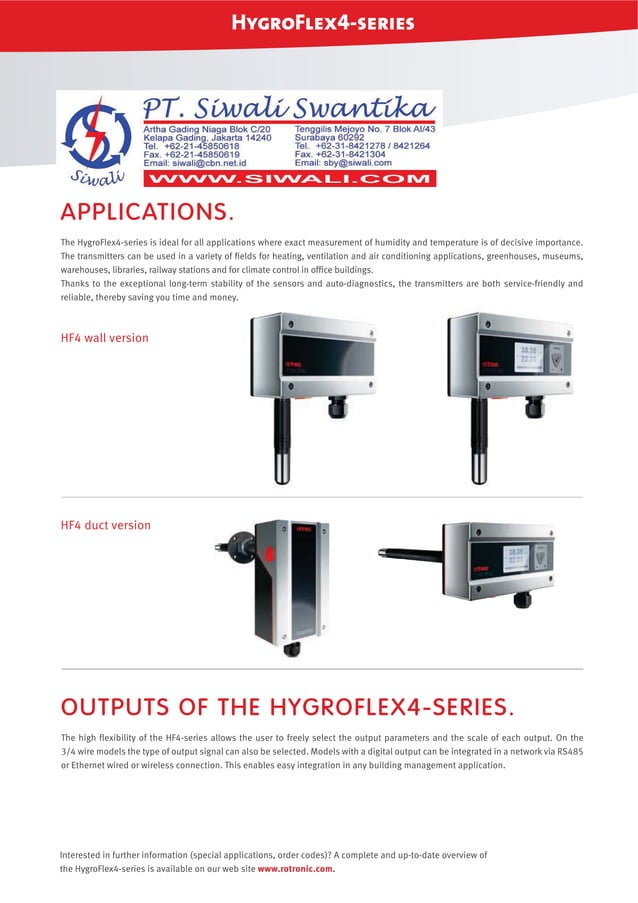 Rotronic Data Sheet HygroFlex4 | PDF