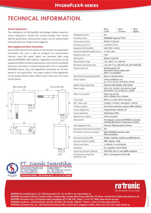 Rotronic Data Sheet HygroFlex4 | PDF