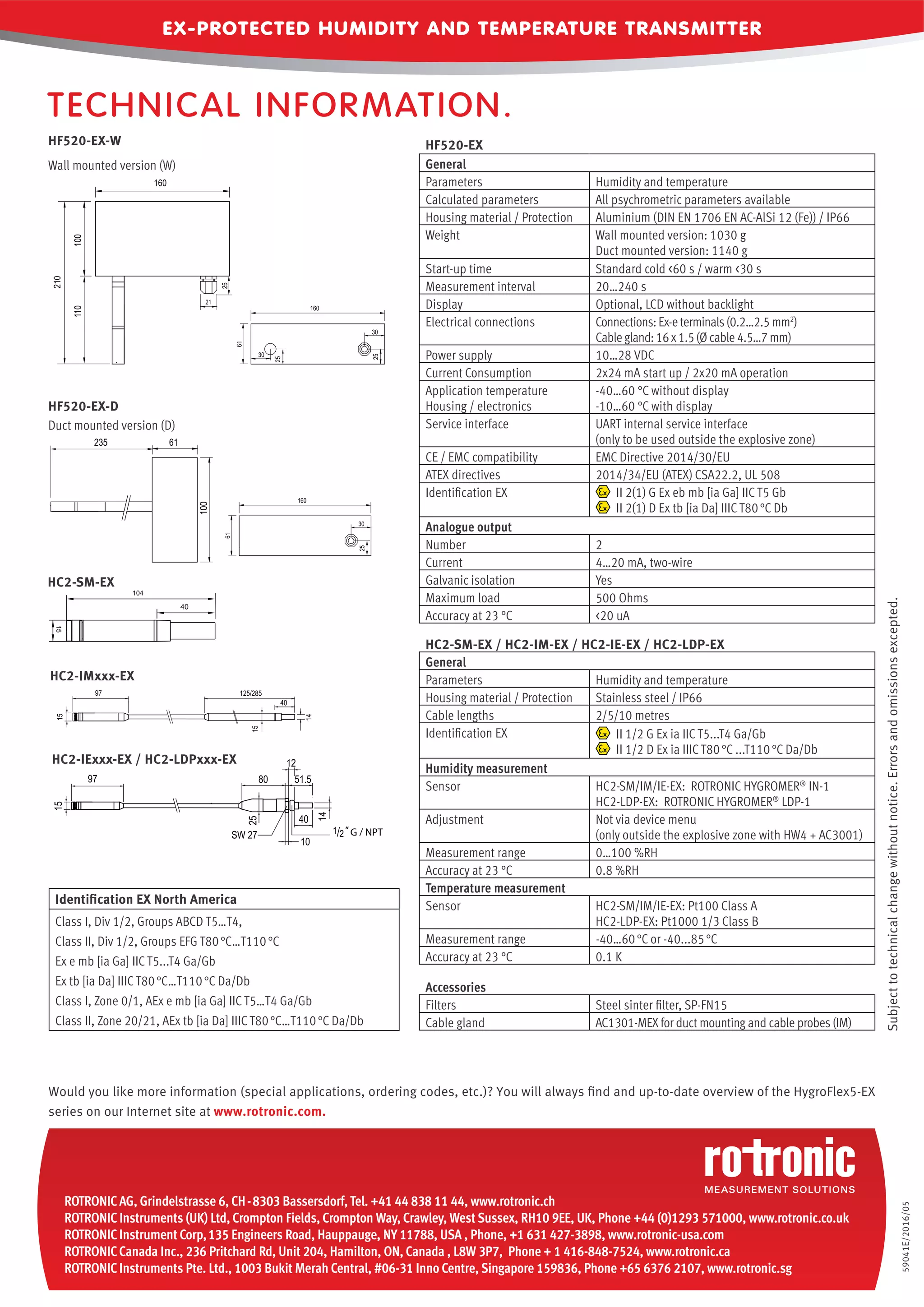 Rotronic Data Sheet HF5 Ex | PDF