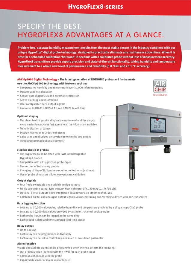 Rotronic Data Sheet HygroFlex8 Industrial Transmitter | PDF | Weather ...