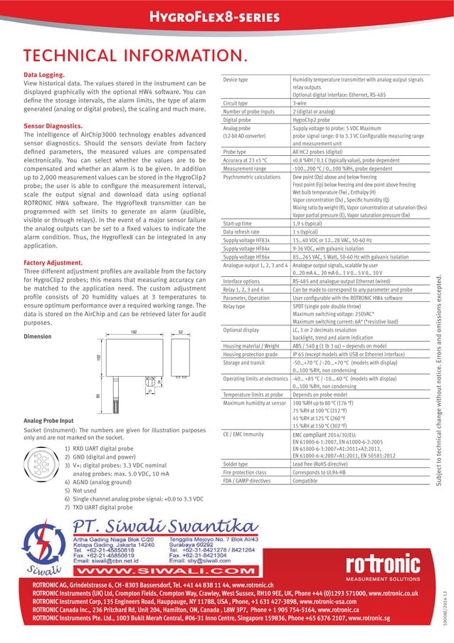 Rotronic Data Sheet HygroFlex8 Industrial Transmitter | PDF | Weather ...