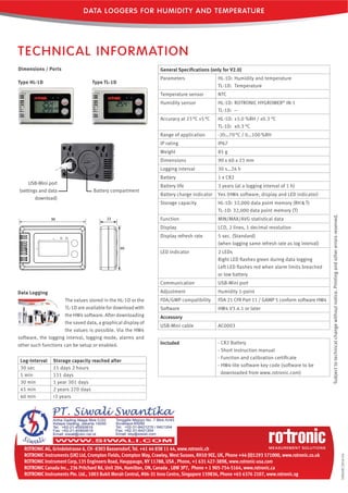 Rotronic Data Sheet HL-1D/ TL-1D Humidity and Temperature Data Loggers ...