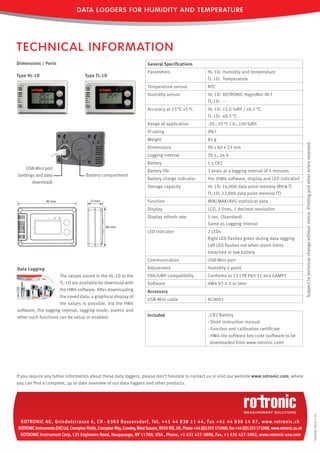 Rotronic HL 1D Humidity & Temperature logger - Spec Sheet | PDF