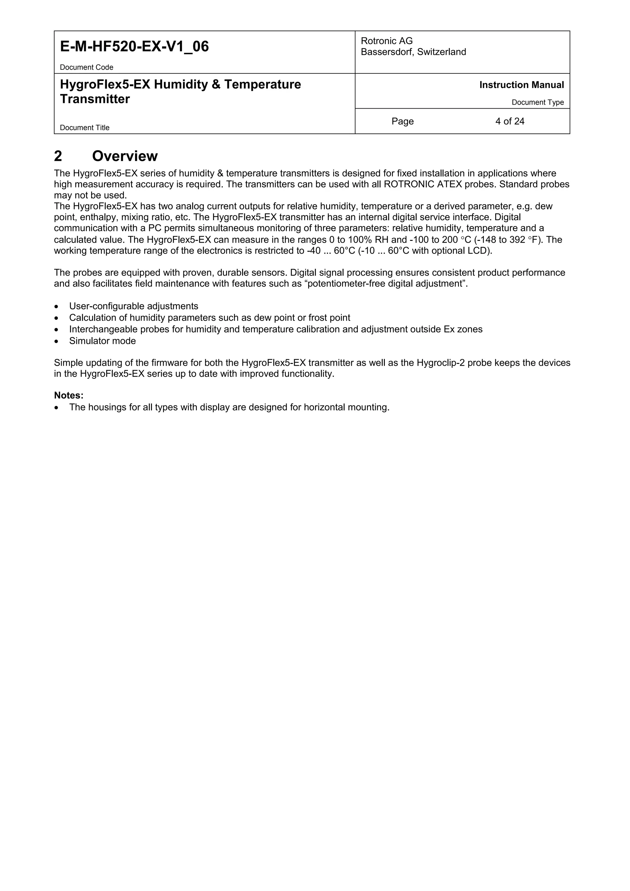 Rotronic HygroFlex5-EX - HF5-EX Hazardous Area Humidity & Temperature Sensors - Manual | PDF