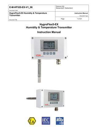 Rotronic HygroFlex5-EX - HF5-EX Hazardous Area Humidity & Temperature Sensors - Manual | PDF