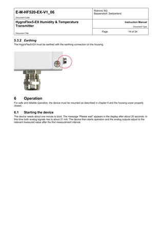 Rotronic HygroFlex5-EX - HF5-EX Hazardous Area Humidity & Temperature Sensors - Manual | PDF