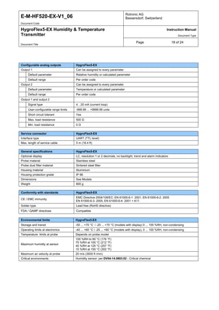 Rotronic HygroFlex5-EX - HF5-EX Hazardous Area Humidity & Temperature Sensors - Manual | PDF