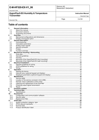 Rotronic HygroFlex5-EX - HF5-EX Hazardous Area Humidity & Temperature Sensors - Manual | PDF