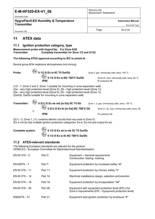 Rotronic HygroFlex5-EX - HF5-EX Hazardous Area Humidity & Temperature Sensors - Manual | PDF