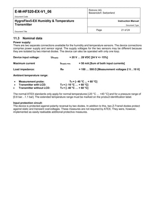 Rotronic HygroFlex5-EX - HF5-EX Hazardous Area Humidity & Temperature Sensors - Manual | PDF