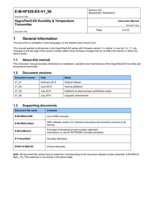 Rotronic HygroFlex5-EX - HF5-EX Hazardous Area Humidity & Temperature Sensors - Manual | PDF