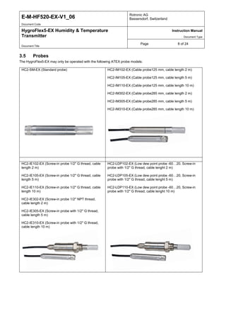 Rotronic HygroFlex5-EX - HF5-EX Hazardous Area Humidity & Temperature Sensors - Manual | PDF