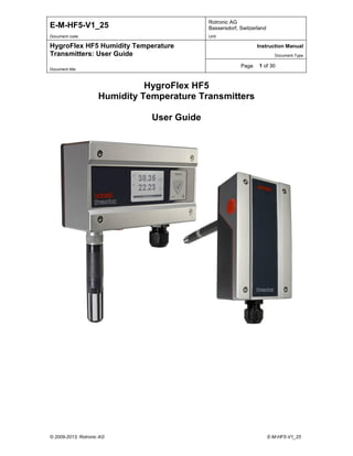 Rotronic HygroFlex HF5 Humidity Temperature Transmitter - Instruction Manual | PDF