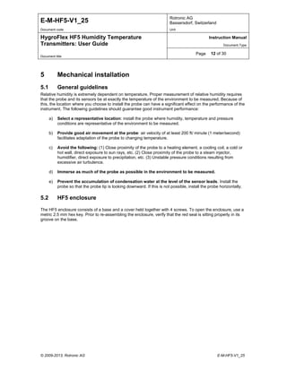 Rotronic HygroFlex HF5 Humidity Temperature Transmitter - Instruction Manual | PDF