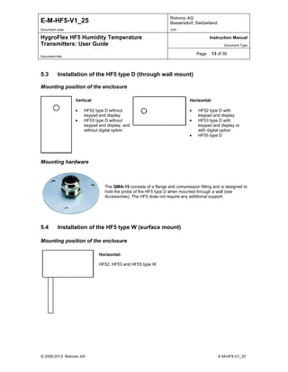 Rotronic HygroFlex HF5 Humidity Temperature Transmitter - Instruction Manual | PDF
