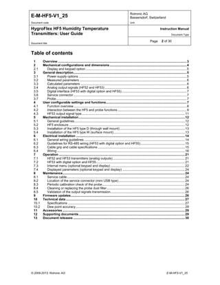 Rotronic HygroFlex HF5 Humidity Temperature Transmitter - Instruction Manual | PDF