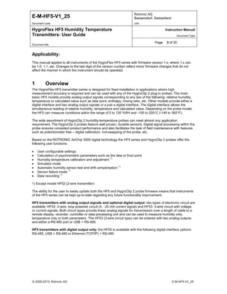 Rotronic HygroFlex HF5 Humidity Temperature Transmitter - Instruction Manual | PDF