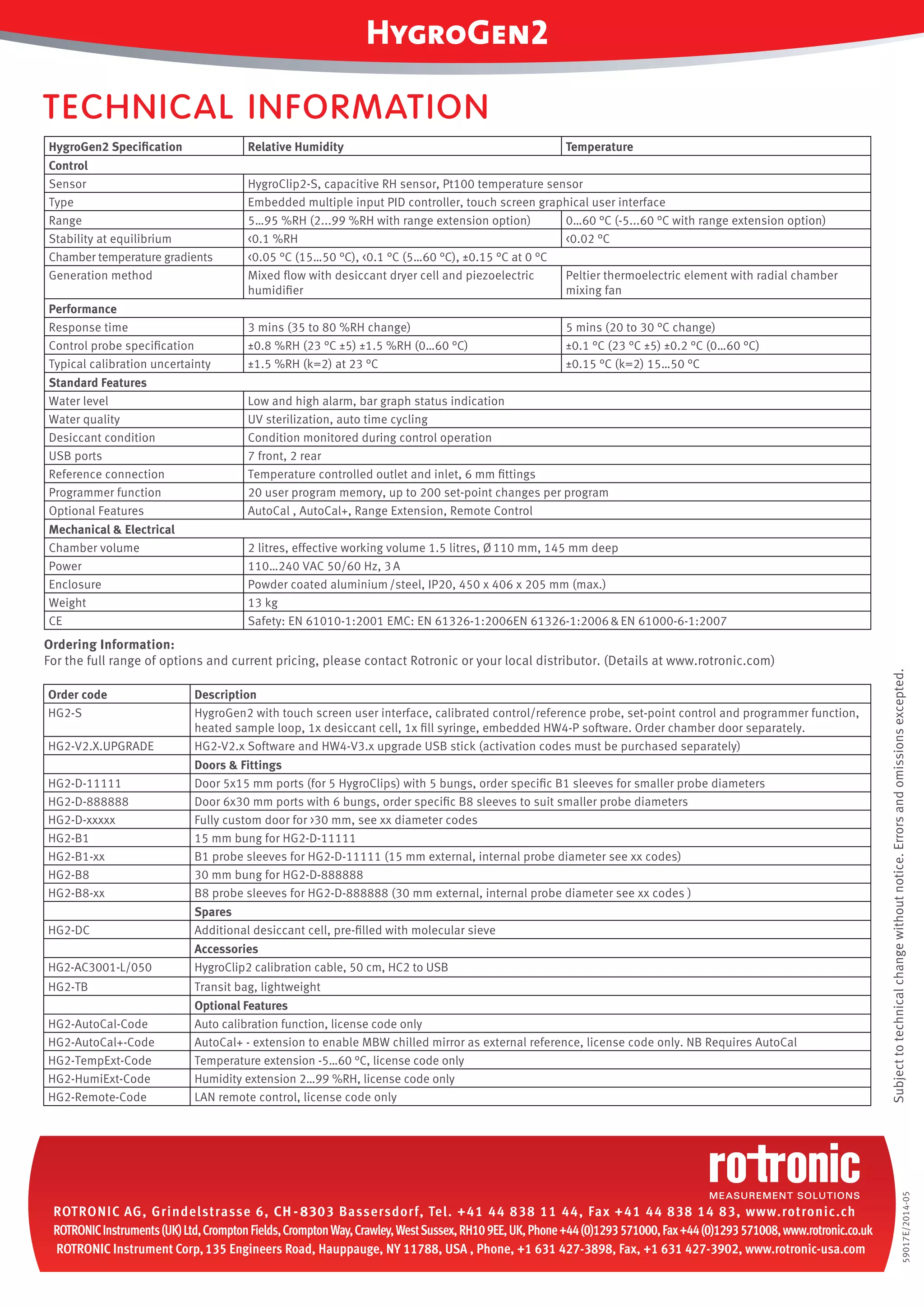 Rotronic HygroGen2 - Data Sheet | PDF