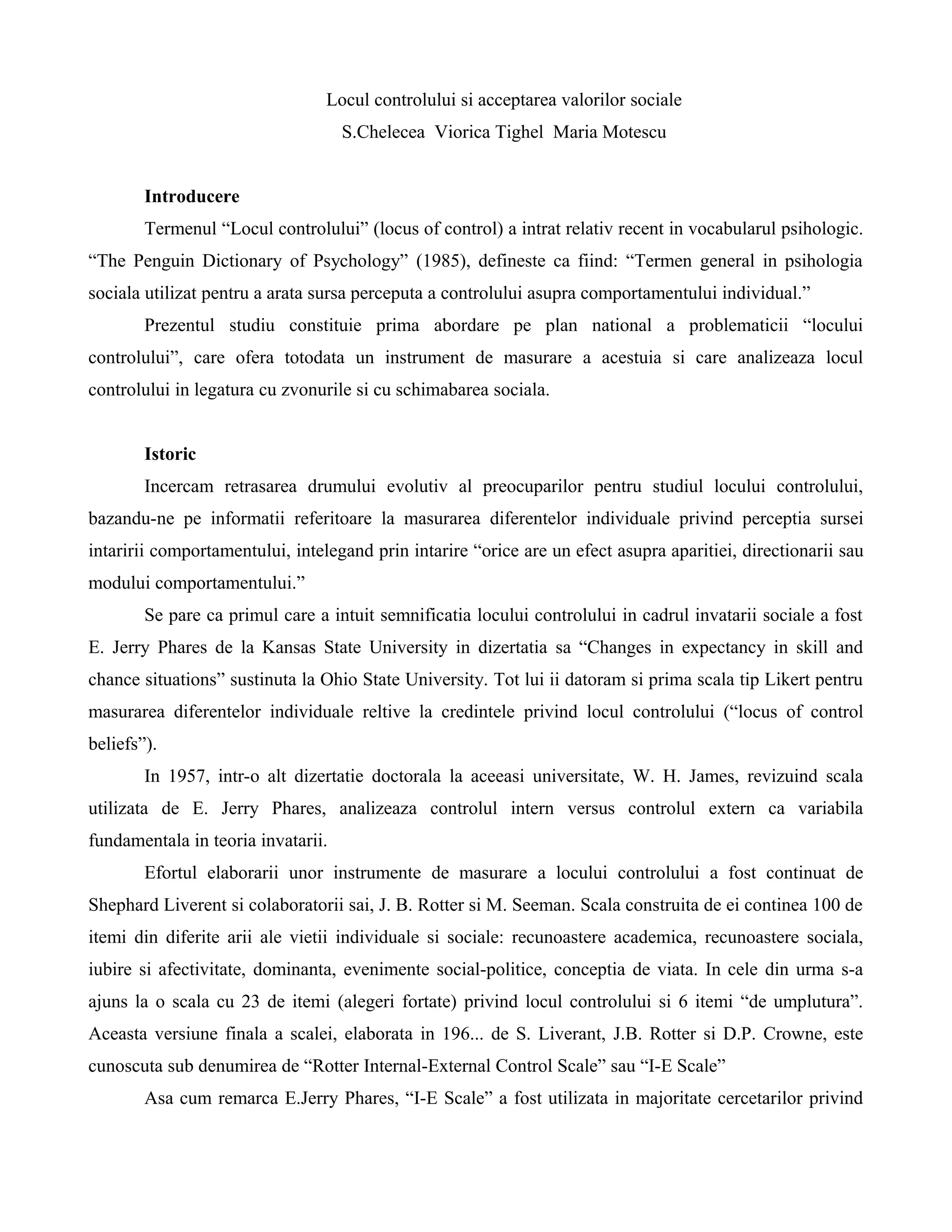 Rotter locul controlului | DOC