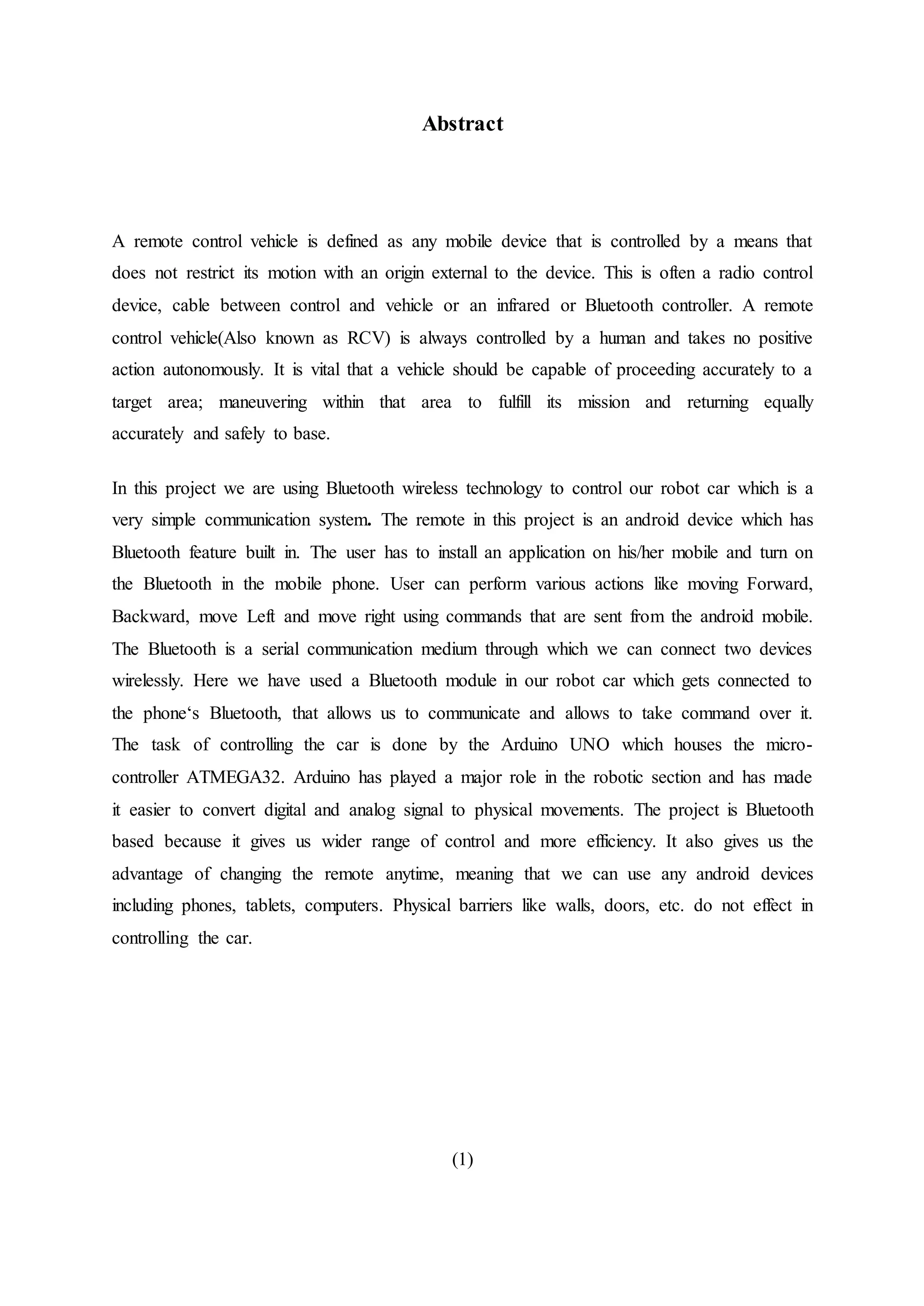 Bluetooth Controlled Robot Project Report | DOCX