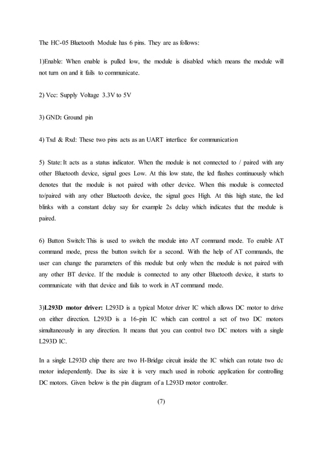 Bluetooth Controlled Robot Project Report | DOCX