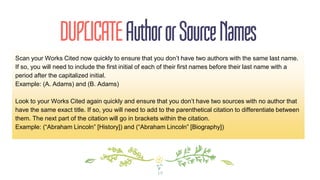Rough draft check:MLA parenthetical and in text citations | PPTX