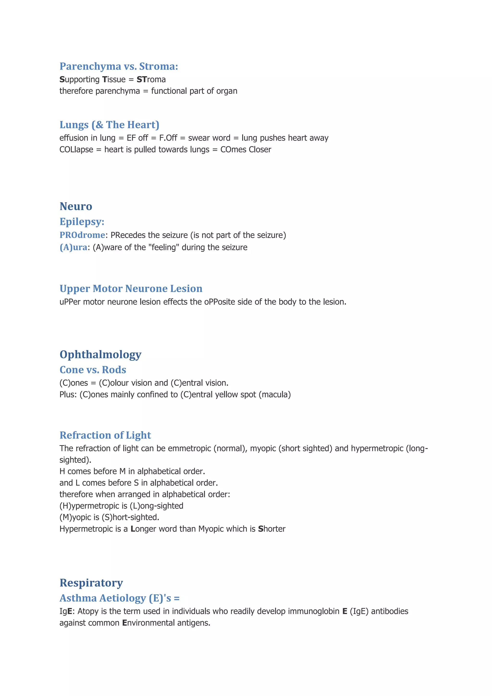 Roughly 50 Medical Mnemonics | PDF