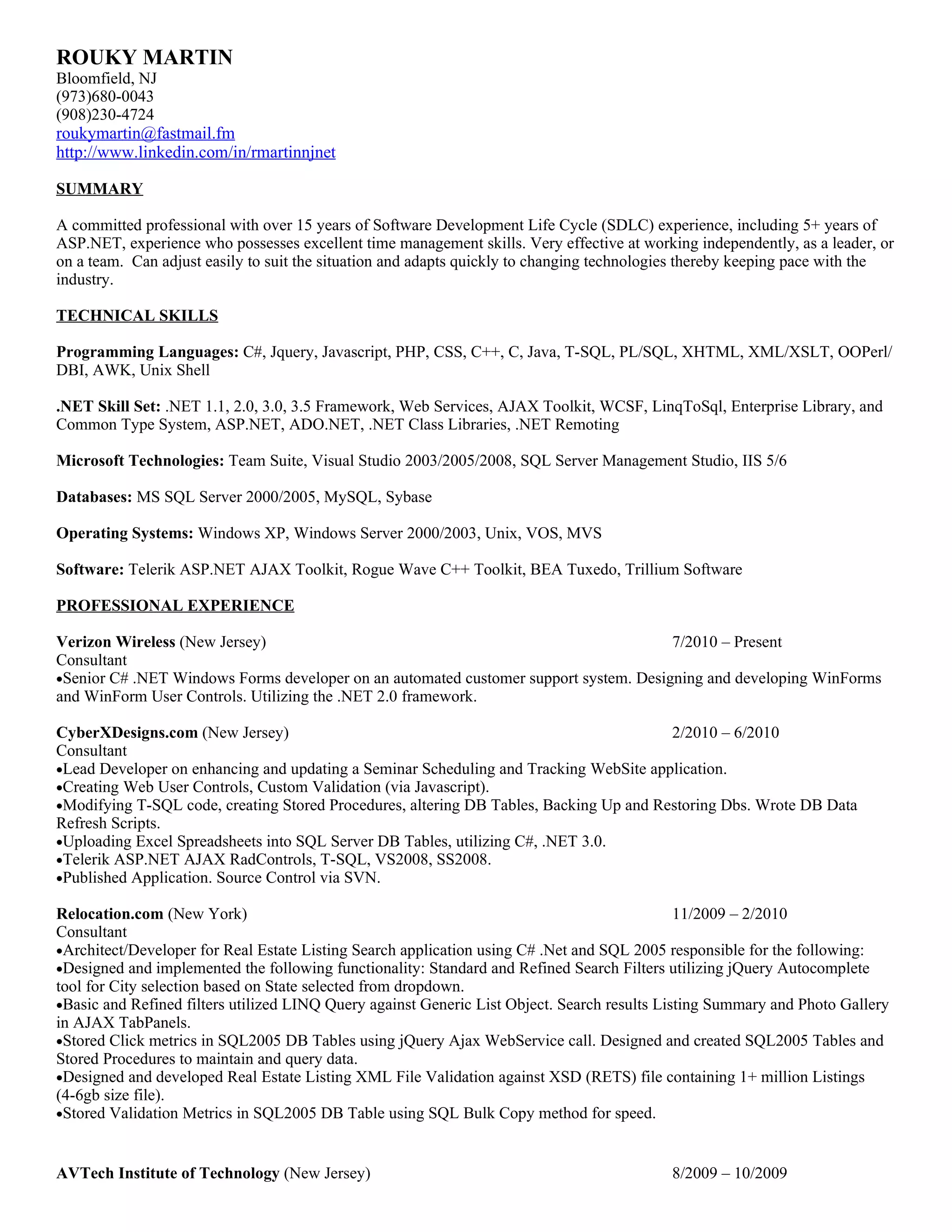 Rouky Martin Resume | PDF
