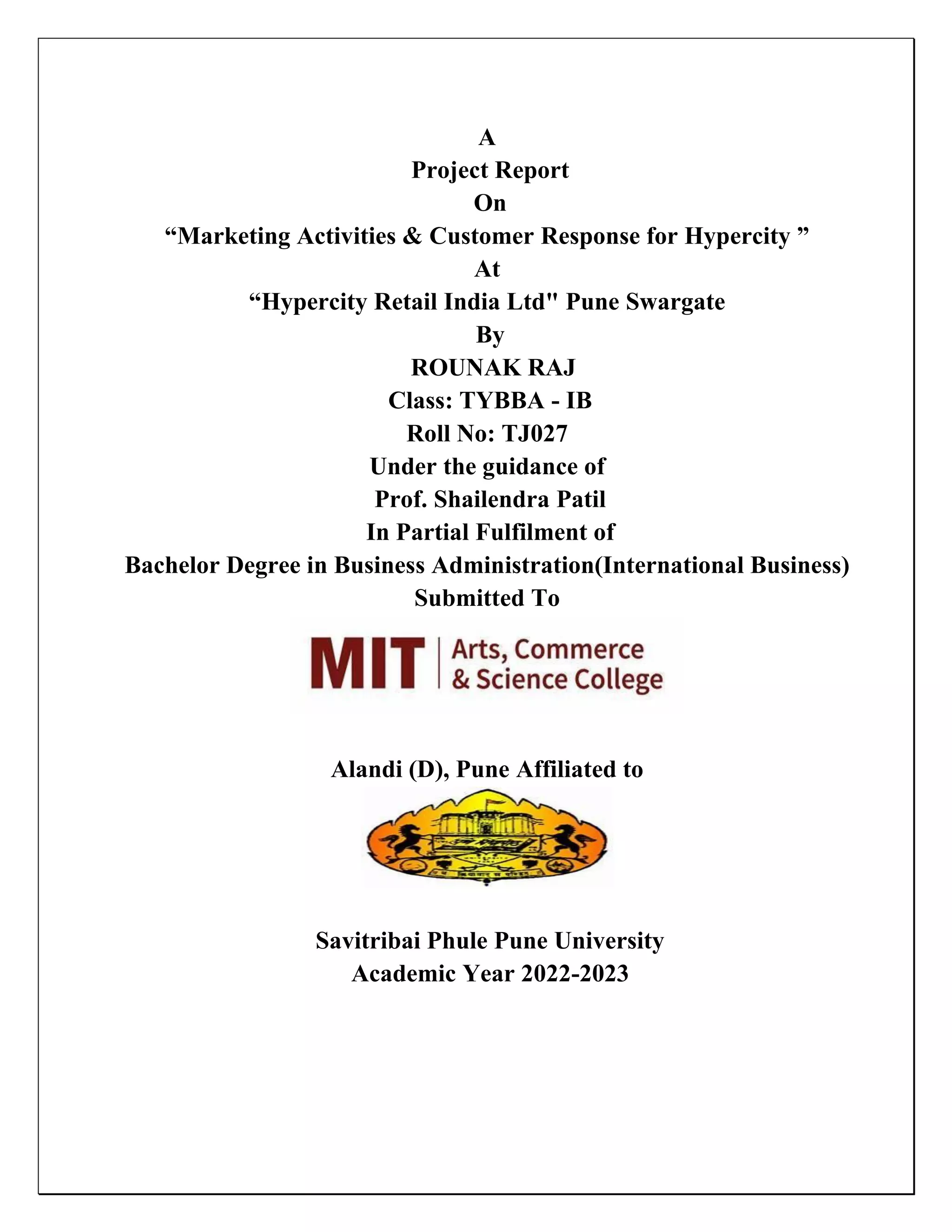 Internship project of TY BBA IB | PDF