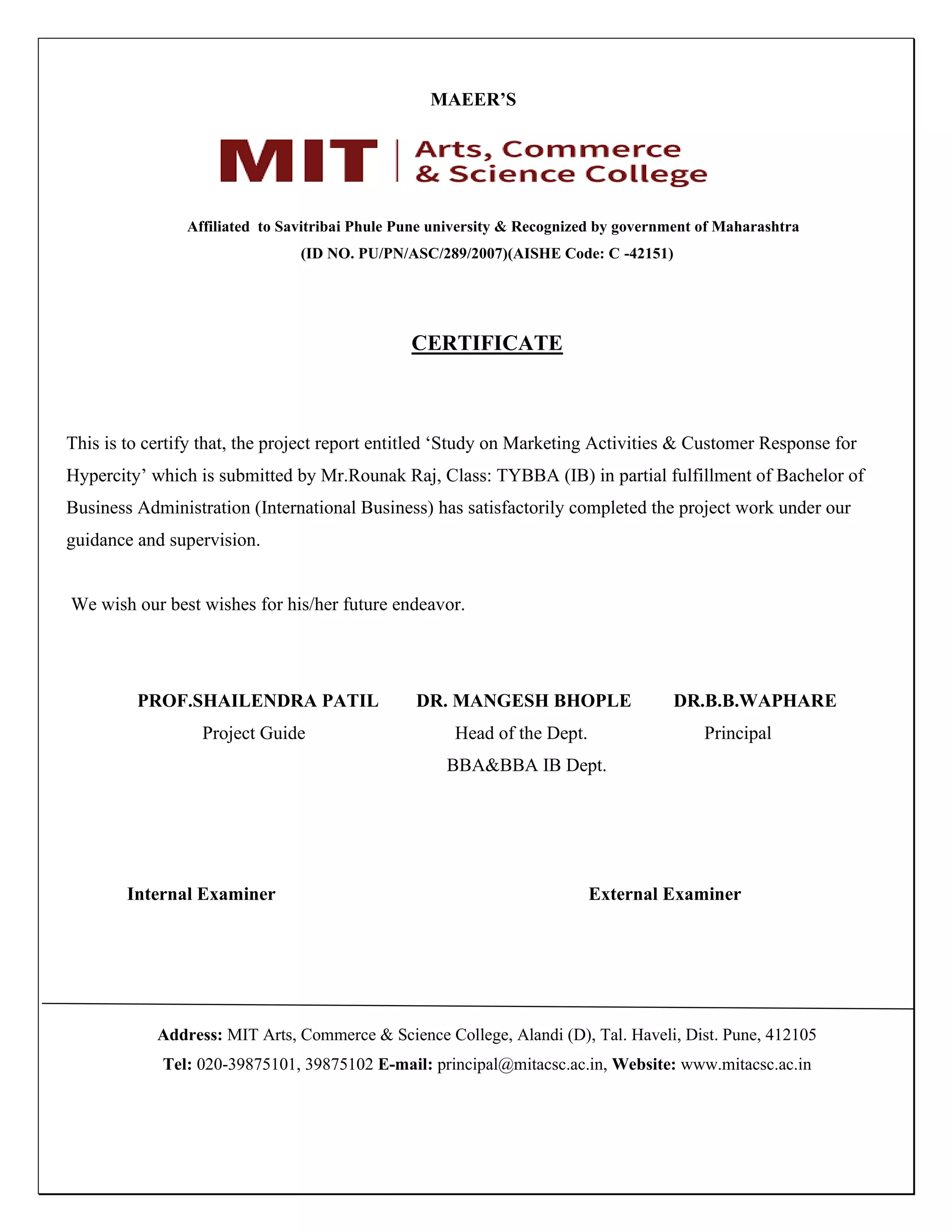 Internship project of TY BBA IB | PDF