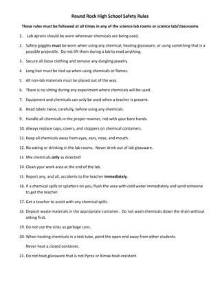 High School Science Lab Rules
