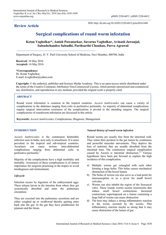 Surgical Complications of Roundworm Infestation | PDF | Digestive ...