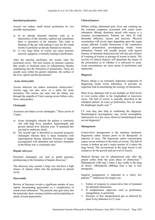 Surgical Complications of Roundworm Infestation | PDF | Digestive ...
