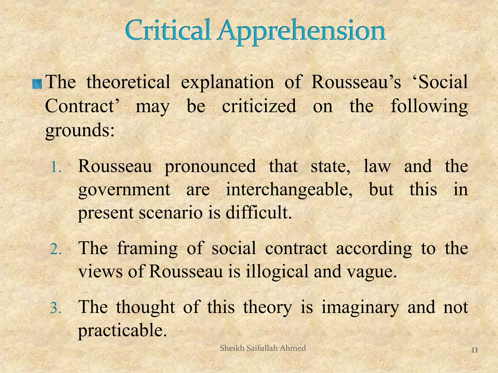 Rousseau's Theory of Social Contract | PPTX