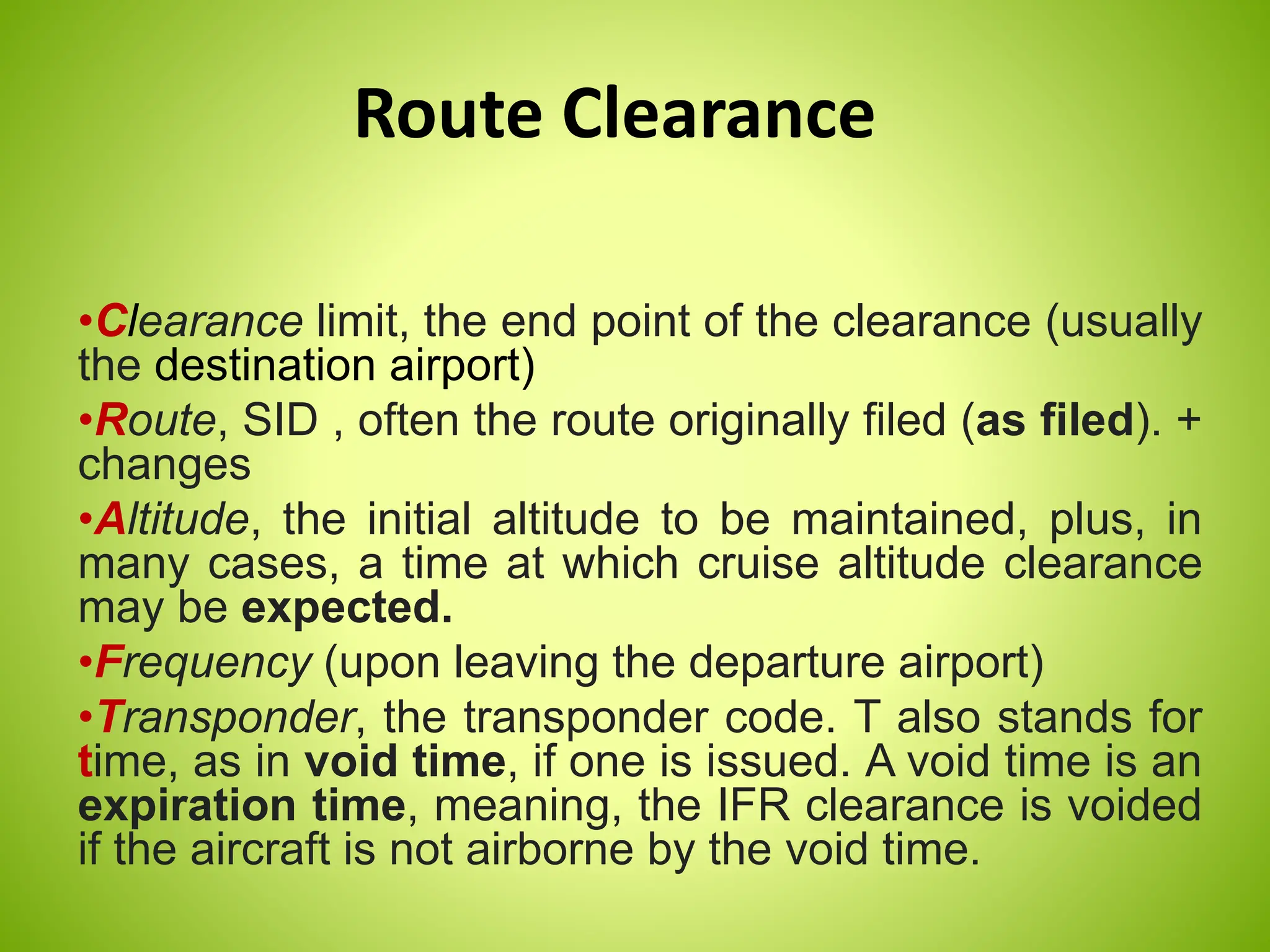 Route Clearances: CRAFT Clearance Route Altitude frequency Transponder ...