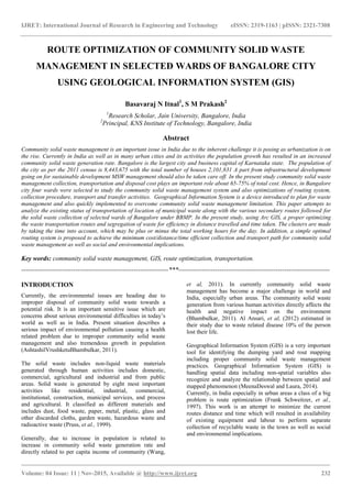 Route optimization of community solid waste management in selected wards of bangalore city using ...