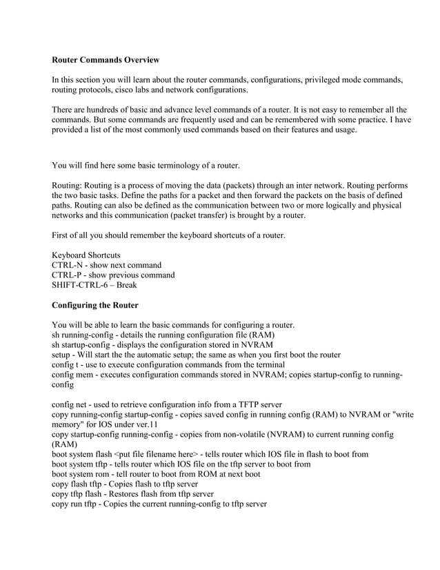 Router Commands Overview | PDF