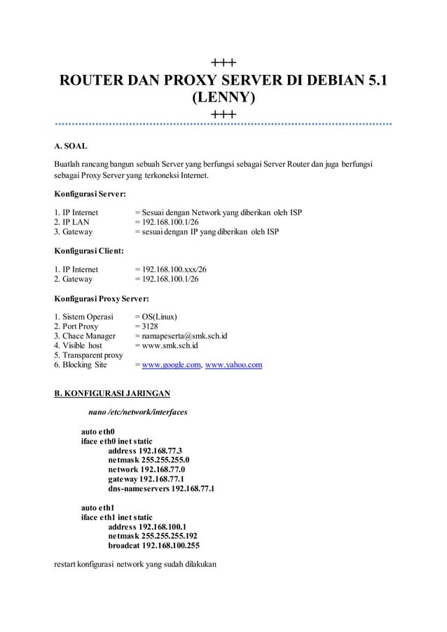 Router dan proxy server di debian 5 | PDF | Free Download