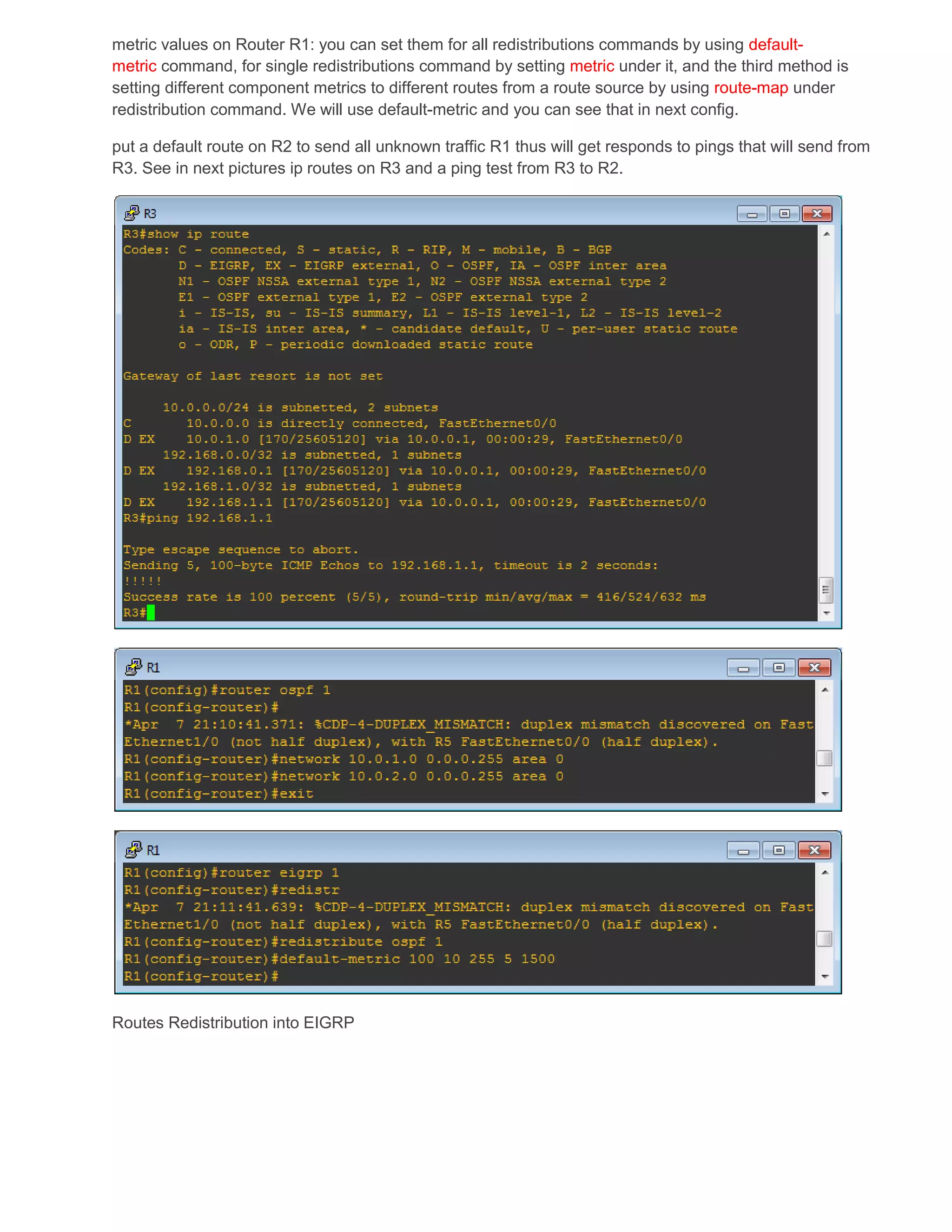 Redistribution into EIGRP(Exterior & Interior gateway Routing protocol) | DOCX
