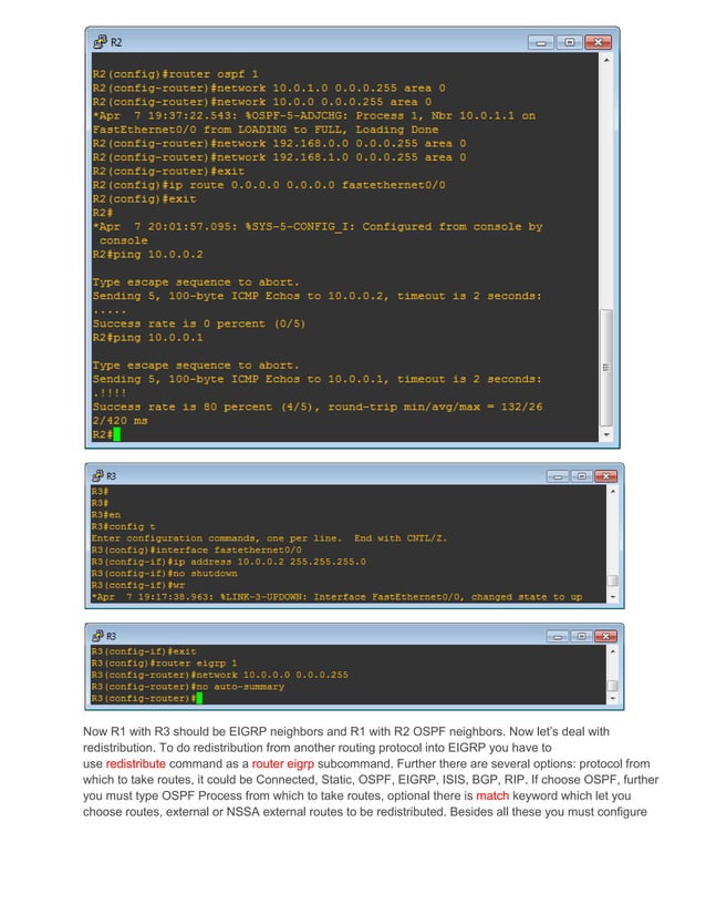 Redistribution into EIGRP(Exterior & Interior gateway Routing protocol) | DOCX