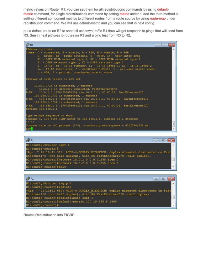 Redistribution into EIGRP(Exterior & Interior gateway Routing protocol) | DOCX