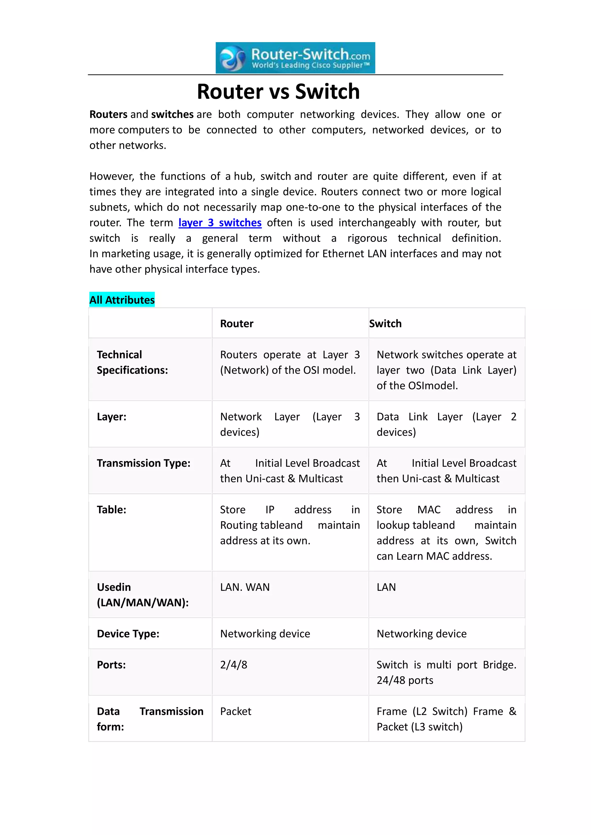 Router vs switch | DOCX